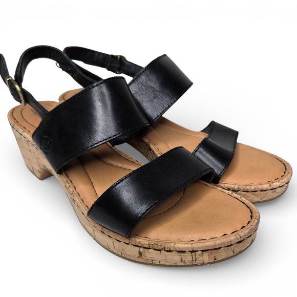Born | Shoes | Born Atzel Heeled Black Leather Sandals Women Cork Side ...